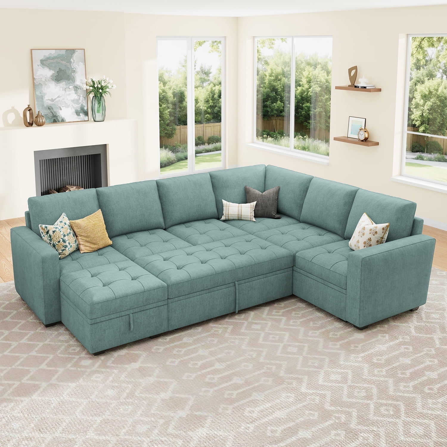 HONBAY 106.2” Modular Sectional Pull-Out Sleeper Sofa, U-Shaped Modular ...