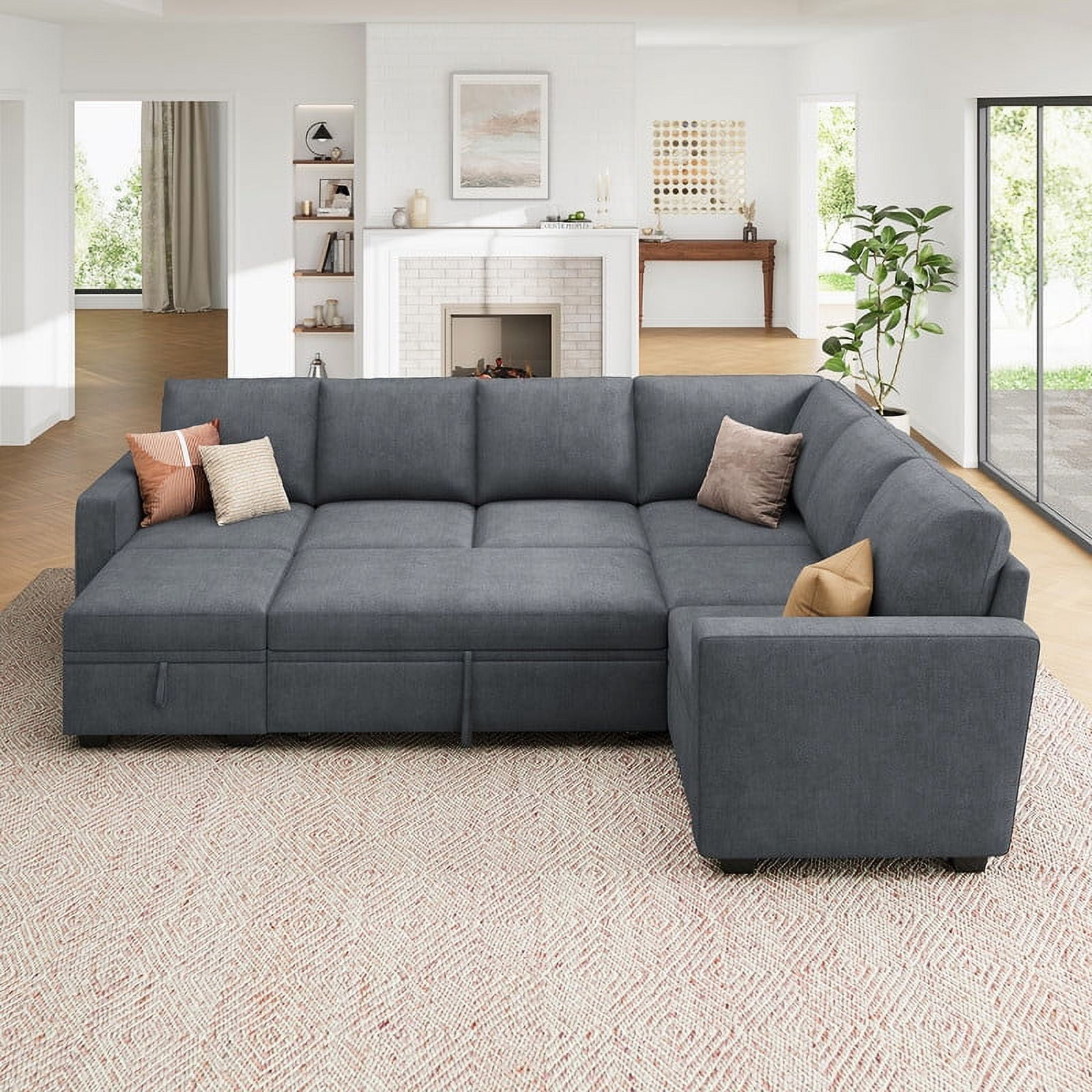 HONBAY 106.2” Modular Sectional Sofa Bed with Pull-Out Chaise and ...