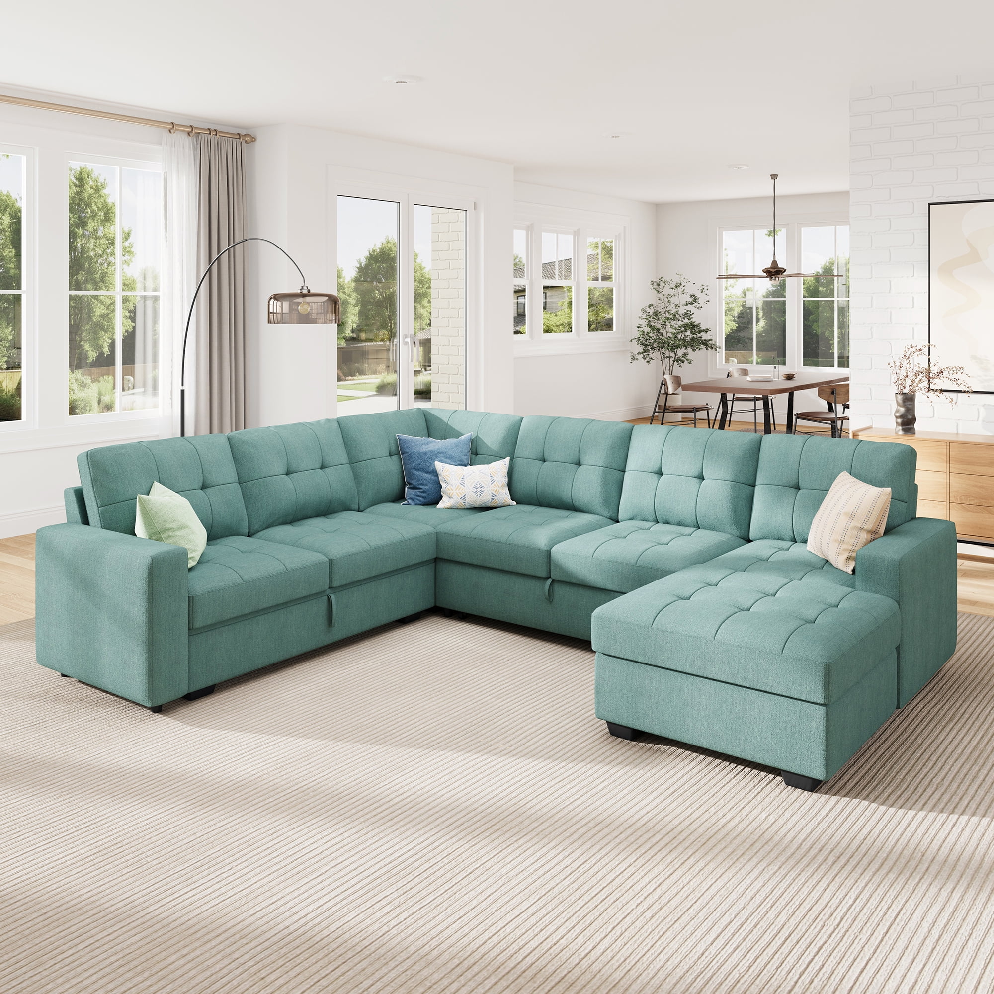 HONBAY 111.4” Modular Sectional Pull-Out Sofa Bed Oversized U-Shaped ...