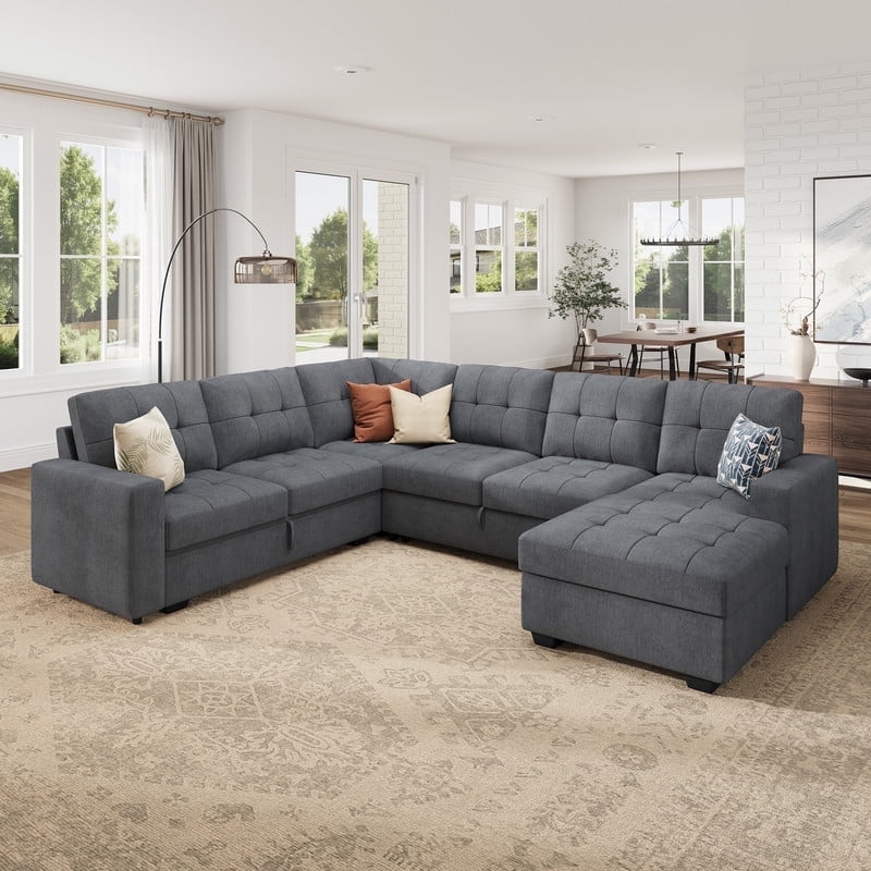 HONBAY 111.4” Sectional Modular Pull-Out Sleeper Sofa Tufted Living ...
