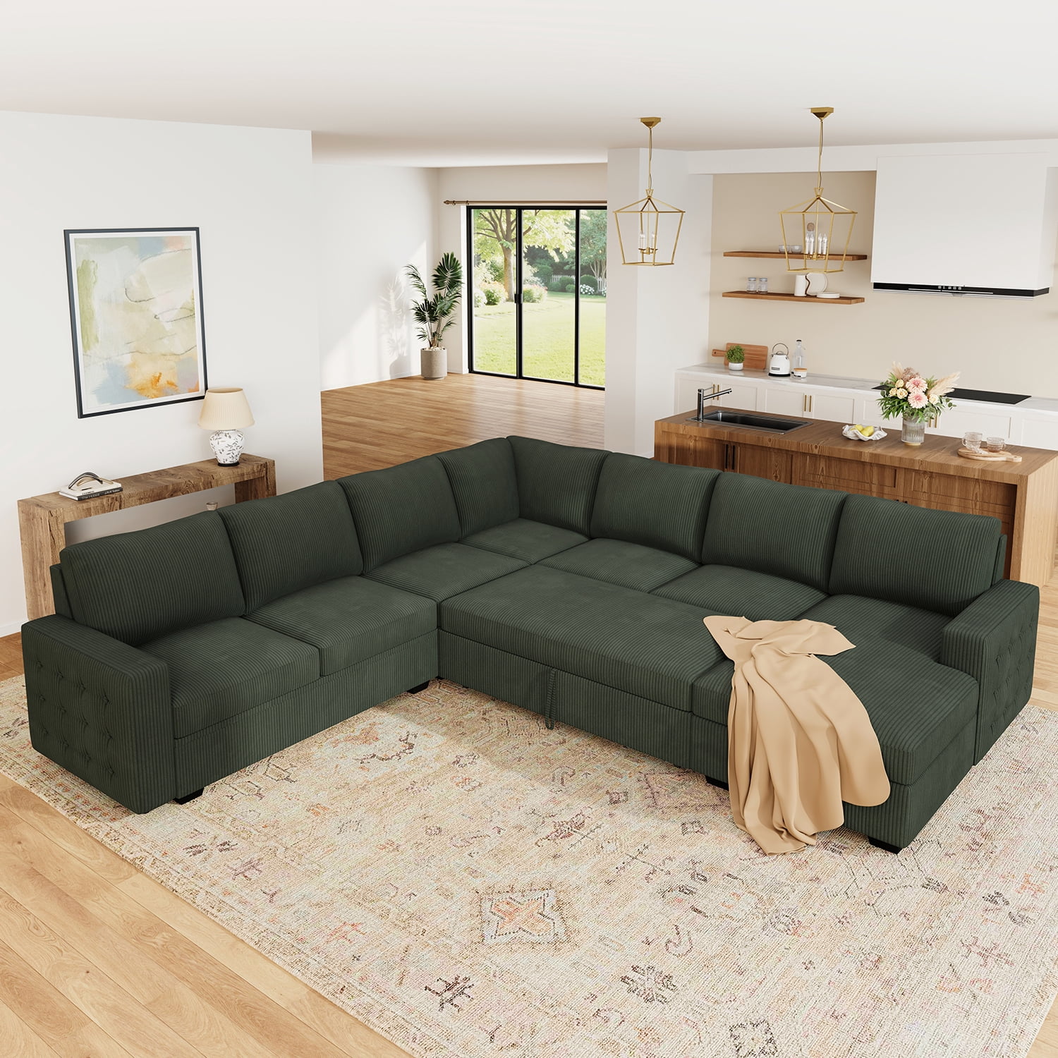 Marrber 111” 7 Seat U Shaped Sectional Sleeper Sofa with Pull Out Bed ...
