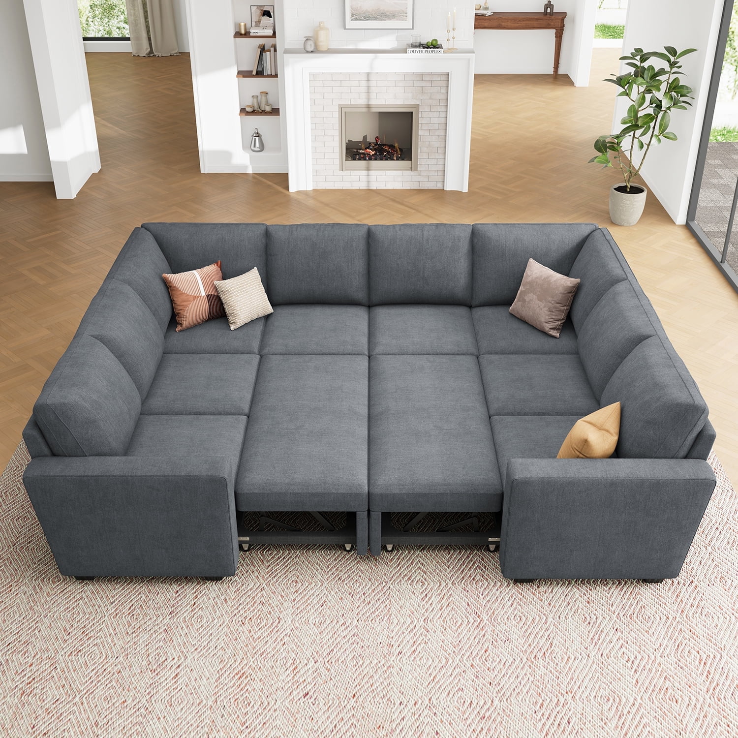 HONBAY 111” Modular Pull-Out Sofa Bed with Storage, Sectional 8-Seater ...