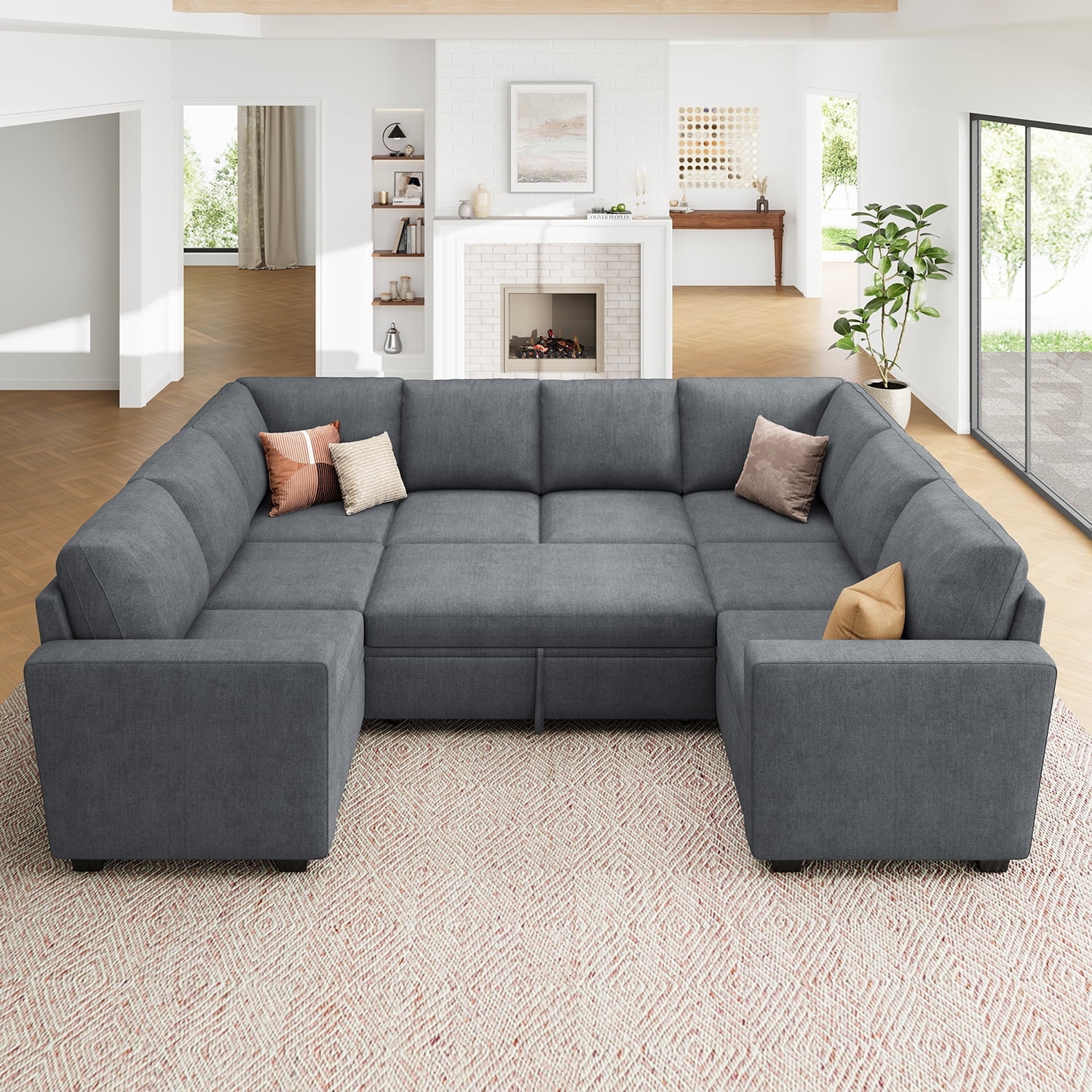 HONBAY 111” Modular Sectional Sofa Bed with Pull-Out Sleeper and ...