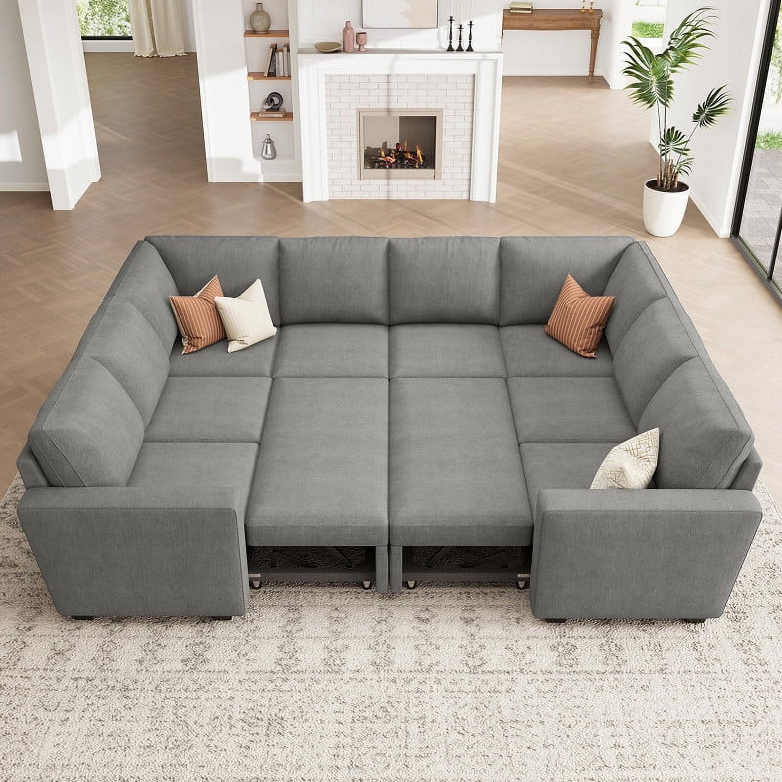 HONBAY 111” Oversized Modular Sectional Pull-Out Sleeper Sofa with ...