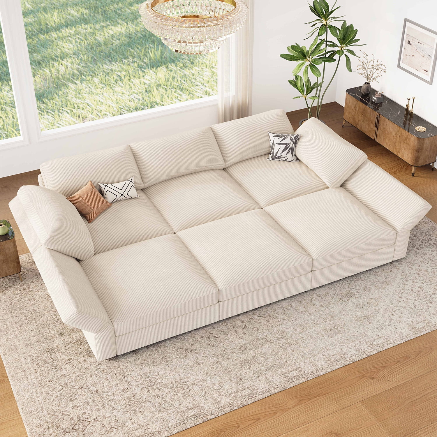 HONBAY 118” Corduroy Oversized Modular Sectional Sleeper Sofa with ...