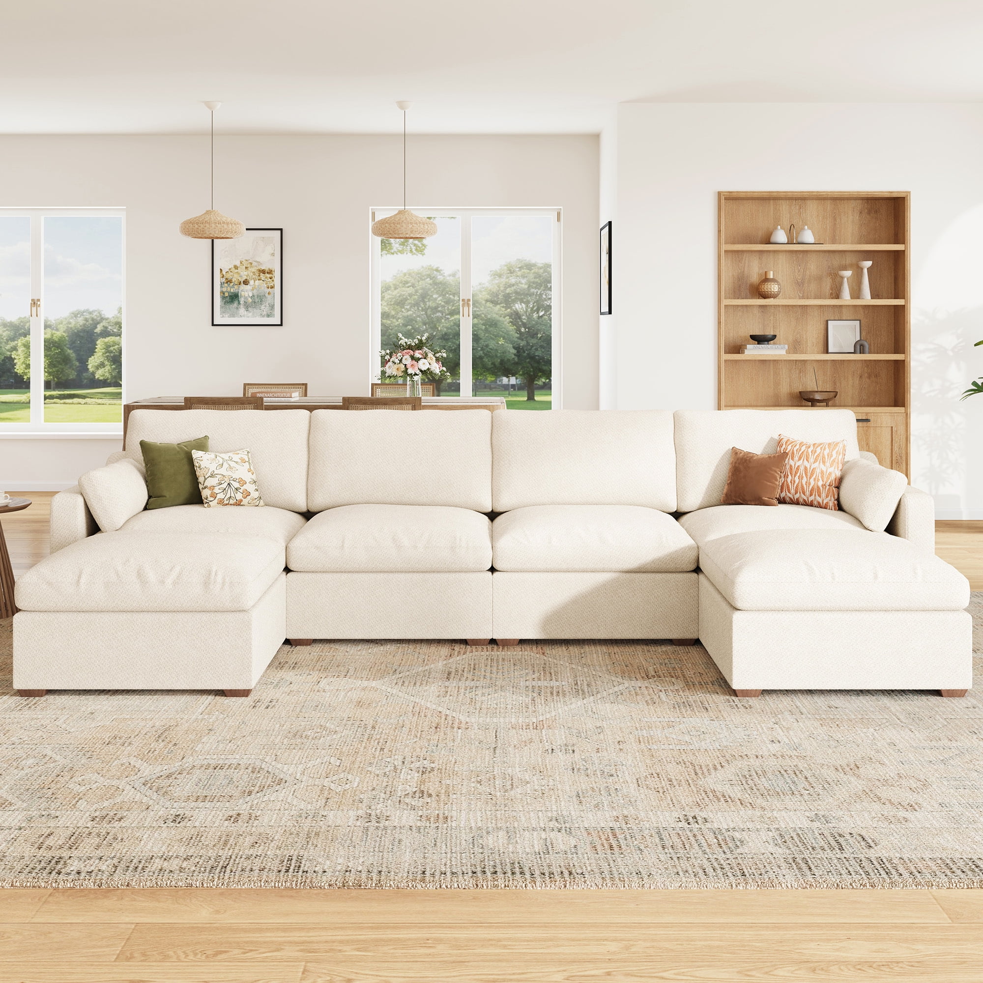 HONBAY 133.8" Modular Sectional Down-Filled U-Shaped Sofa Deep Seat Cloud Couch for Living Room ...