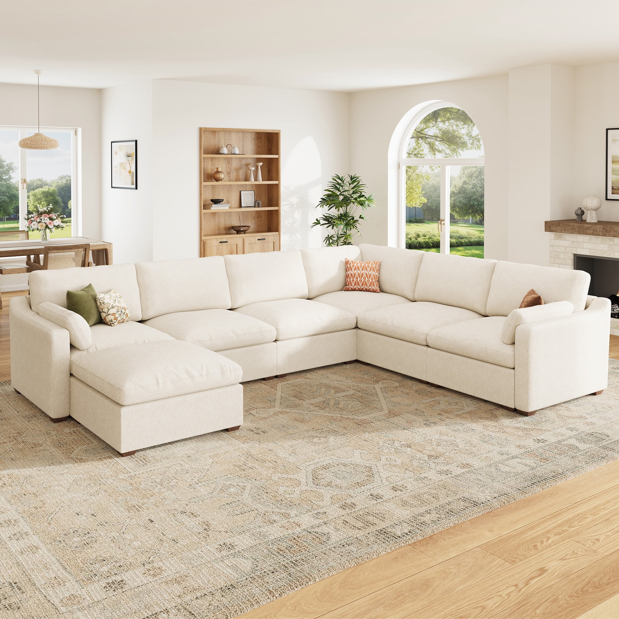HONBAY 135" Modular Sectional Down-Filled Cloud Sofa Large U-Shape ...