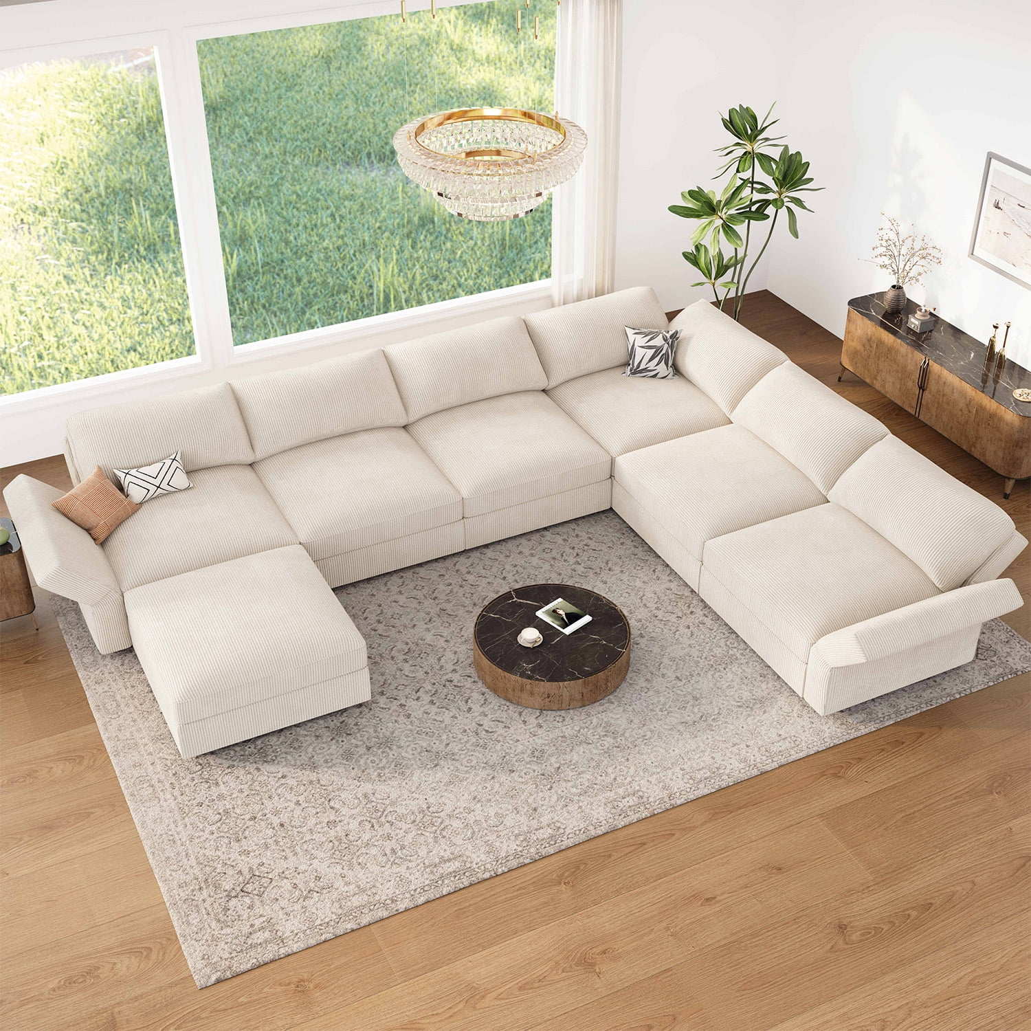 HONBAY Oversized Modular Sectional Sofa Cloud-like Corduroy Couch U ...