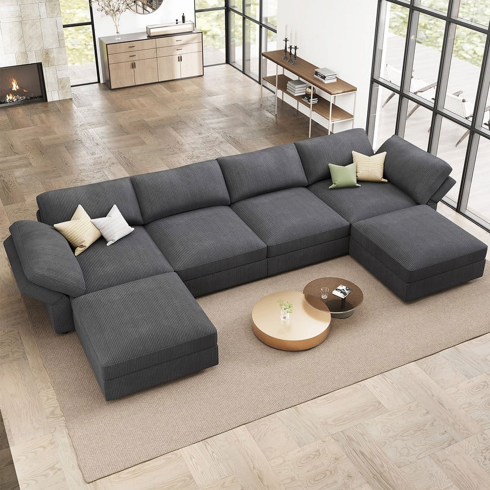 HONBAY 153.4” Oversized Corduroy Modular Sofa U-Shaped Sectional Deep ...