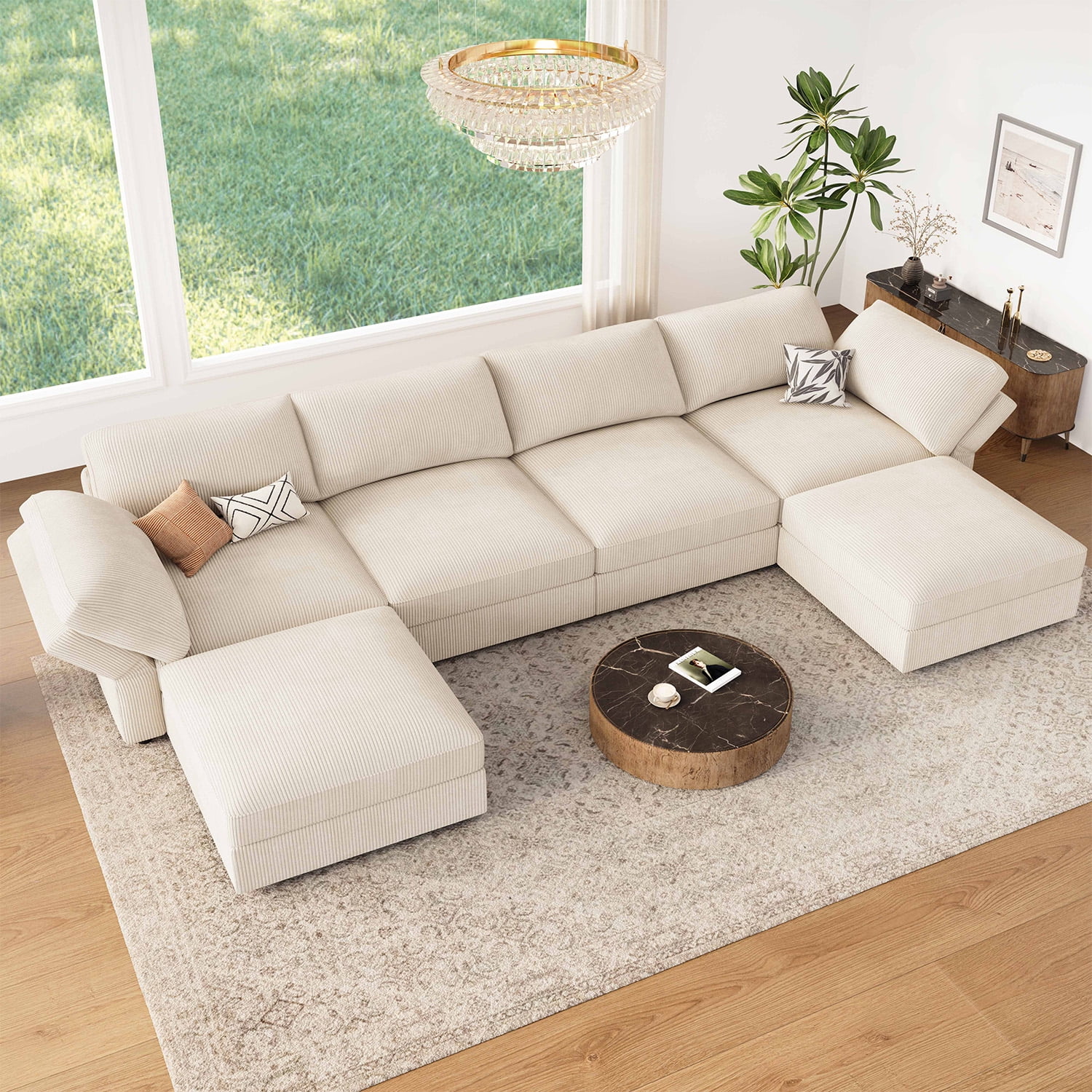 HONBAY 153.4” Oversized U-Shaped Modular Sectional Sofa Couch with ...