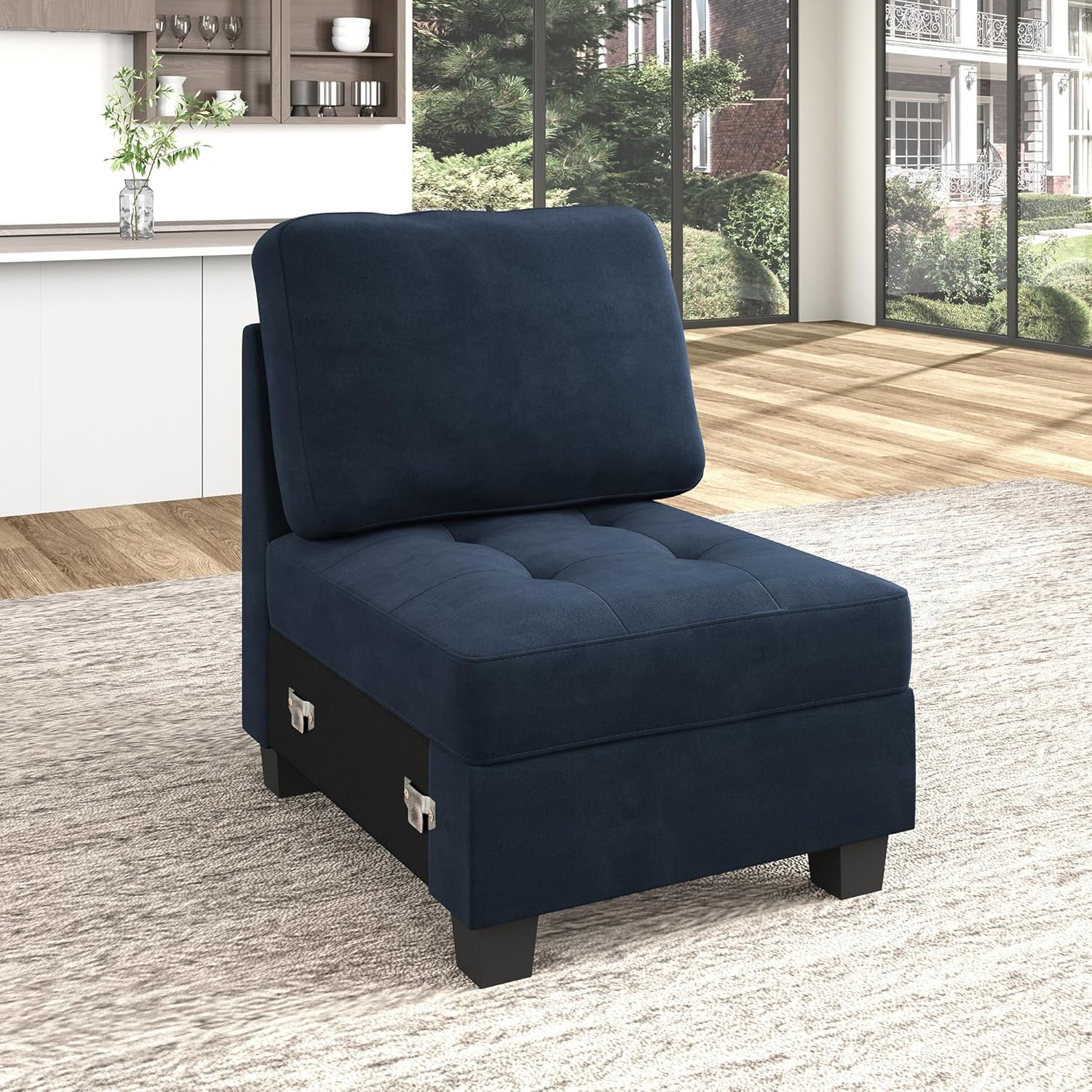 HONBAY Armless Single Seat for Modular Sectional Sofa, Velvet Chair for ...