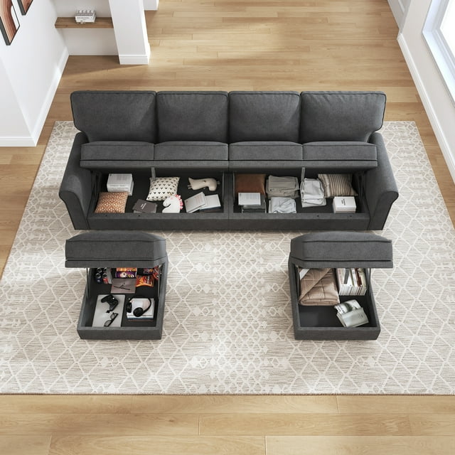 HONBAY Contemporary U-Shaped Sectional Storage Sofa and Hidden Storage ...
