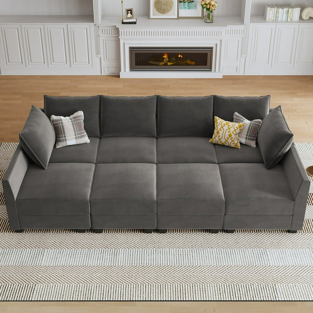HONBAY Elegant Velvet Sectional Couch for Apartment Living Room Sofa ...