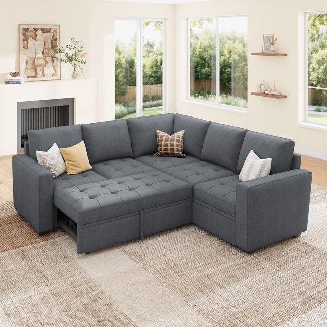HONBAY L-Shaped Sectional Modular Sofa with Pull-Out Bed and Ottoman ...