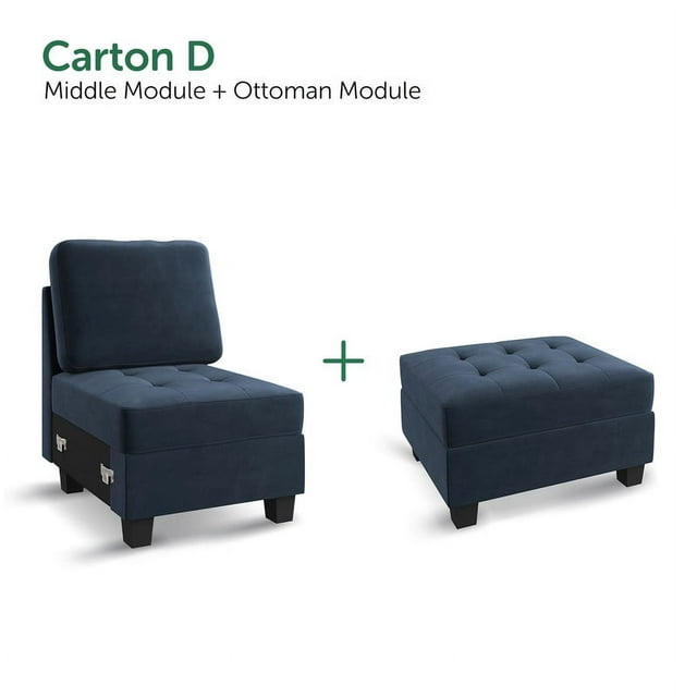 HONBAY Customizable Velvet Sofa with Ottoman & Middle Module, Easy-to ...