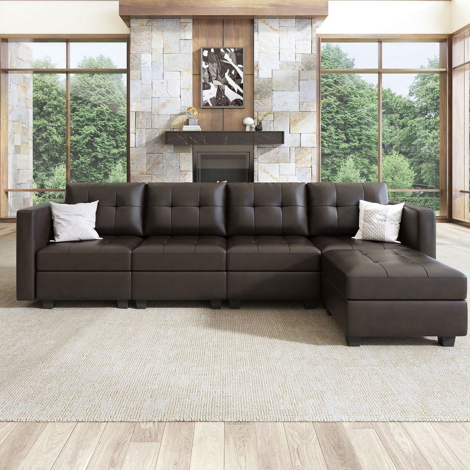 HONBAY Modern L-Shaped Faux Leather Sectional Sofa with Storage for ...