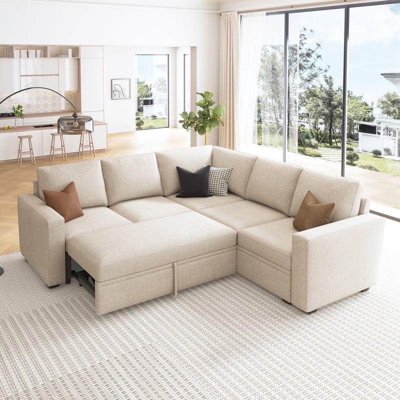 HONBAY Convertible Modern L-Shaped Sectional Sleeper Sofa Bed with ...