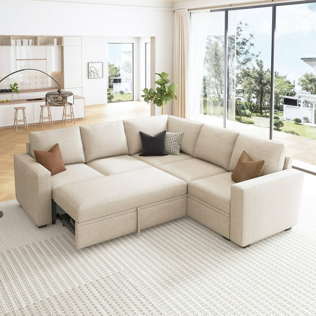 HONBAY Convertible Modern L-Shaped Sectional Sleeper Sofa Bed with ...