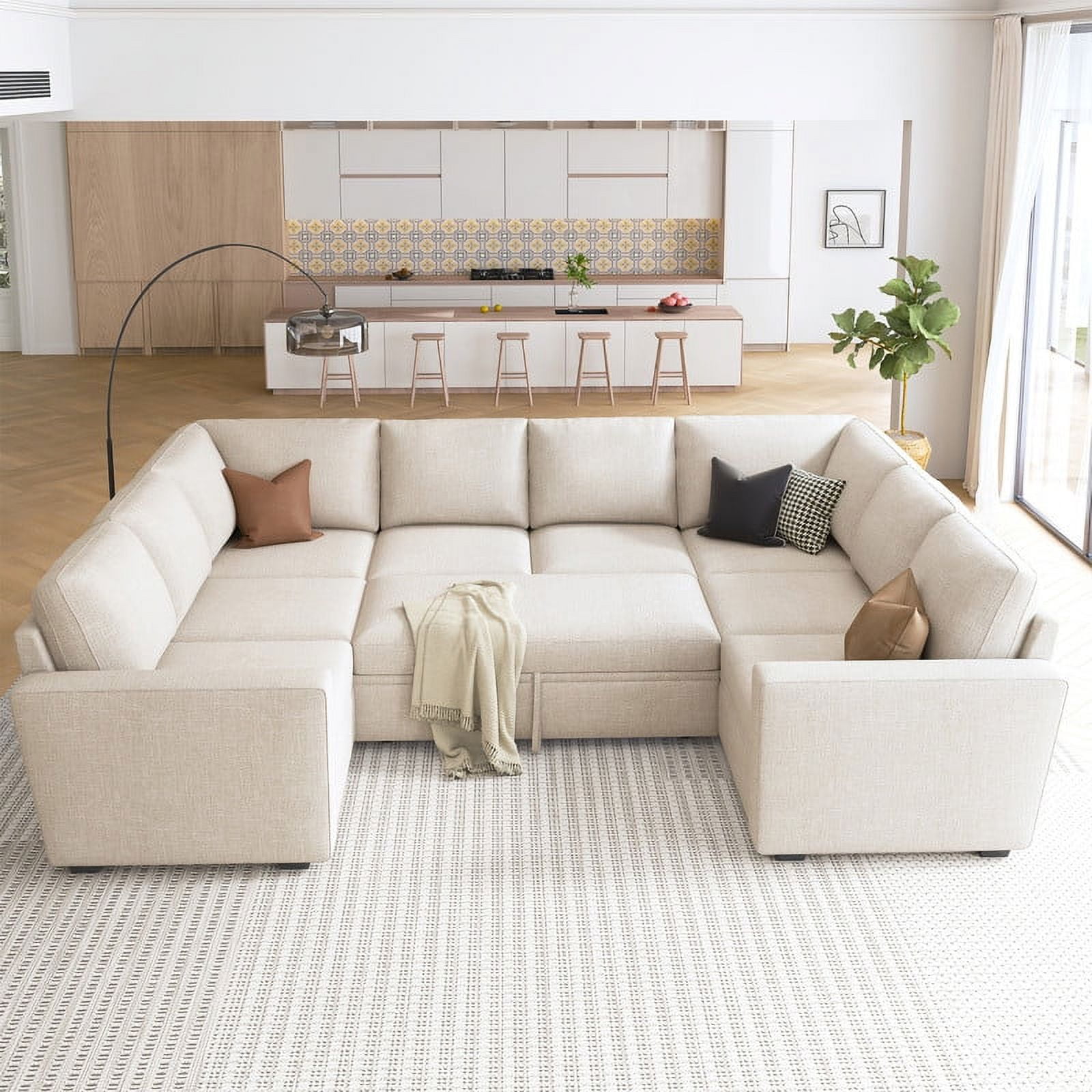 HONBAY Modern Linen Sleeper Sofa with Convertible Bed with Storage for ...