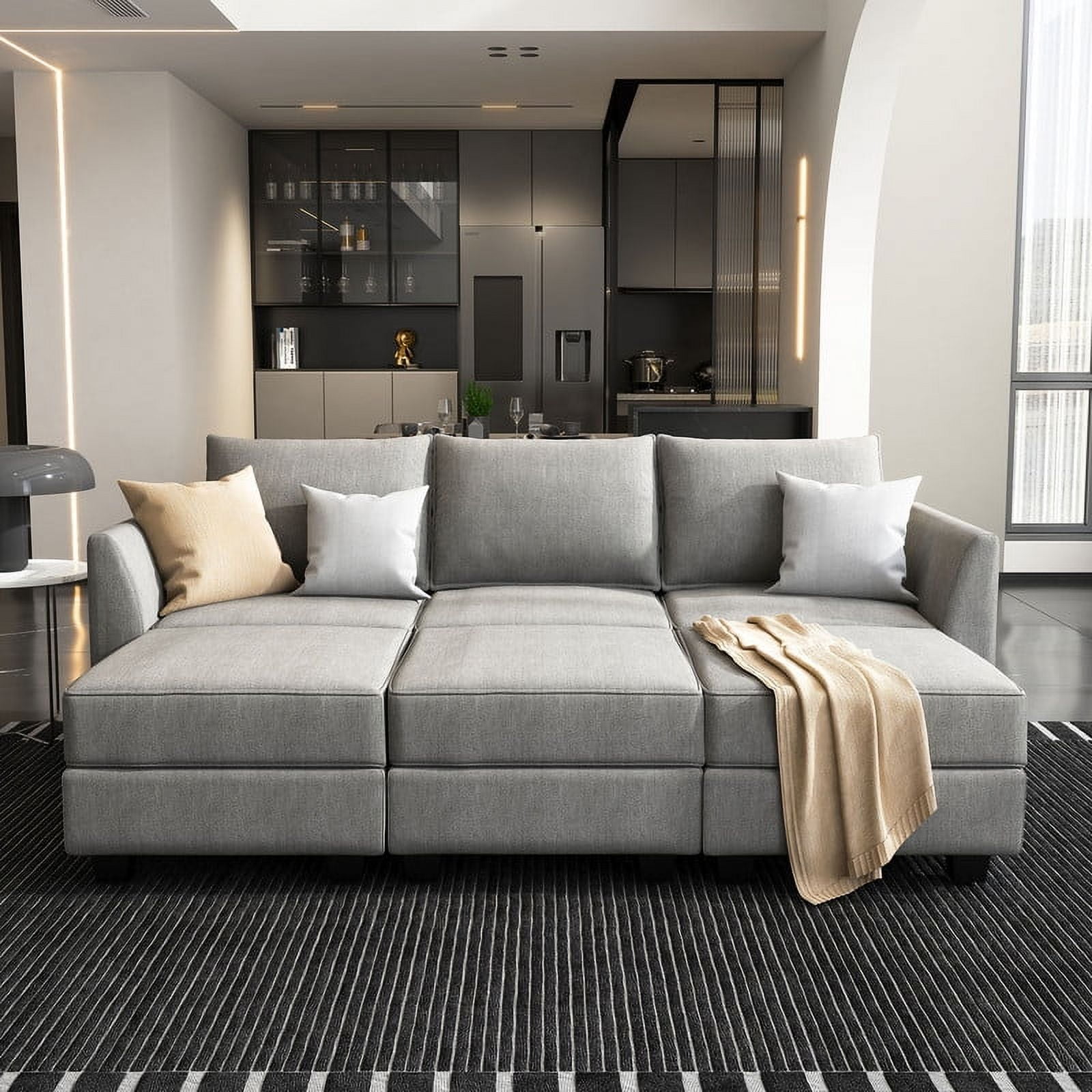 HONBAY Modern Modular Polyester Couches and Convertible Sofas Sectional ...