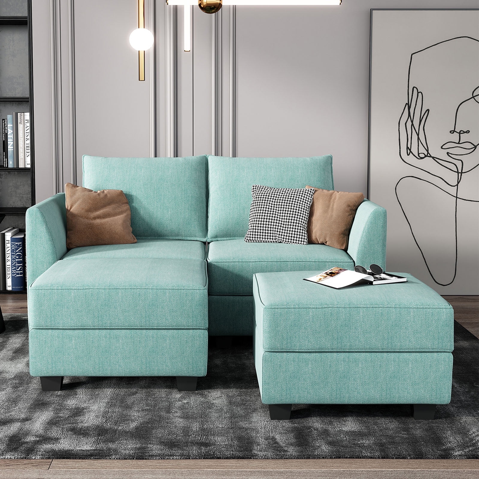 HONBAY Modern Sectional Loveseat for Small Space Apartment Dorm Home ...