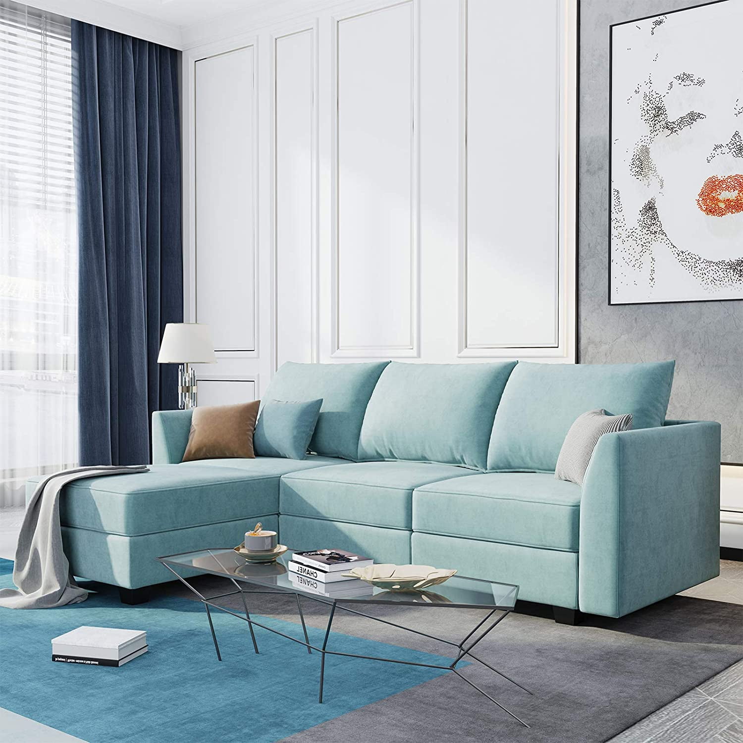 Free Shipping! HONBAY Modern Sectional Sofa Polyester Couch for Small ...