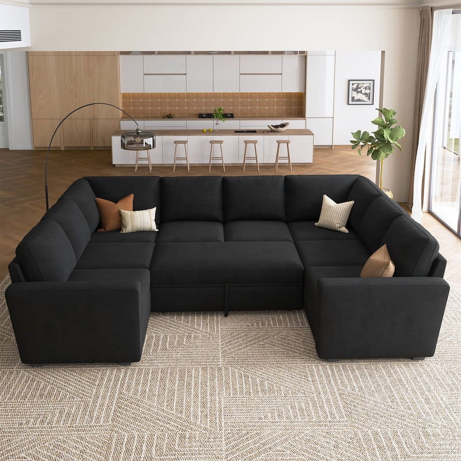 HONBAY Large Convertible Sectional Velvet Sofa with Pull Out Bed and ...