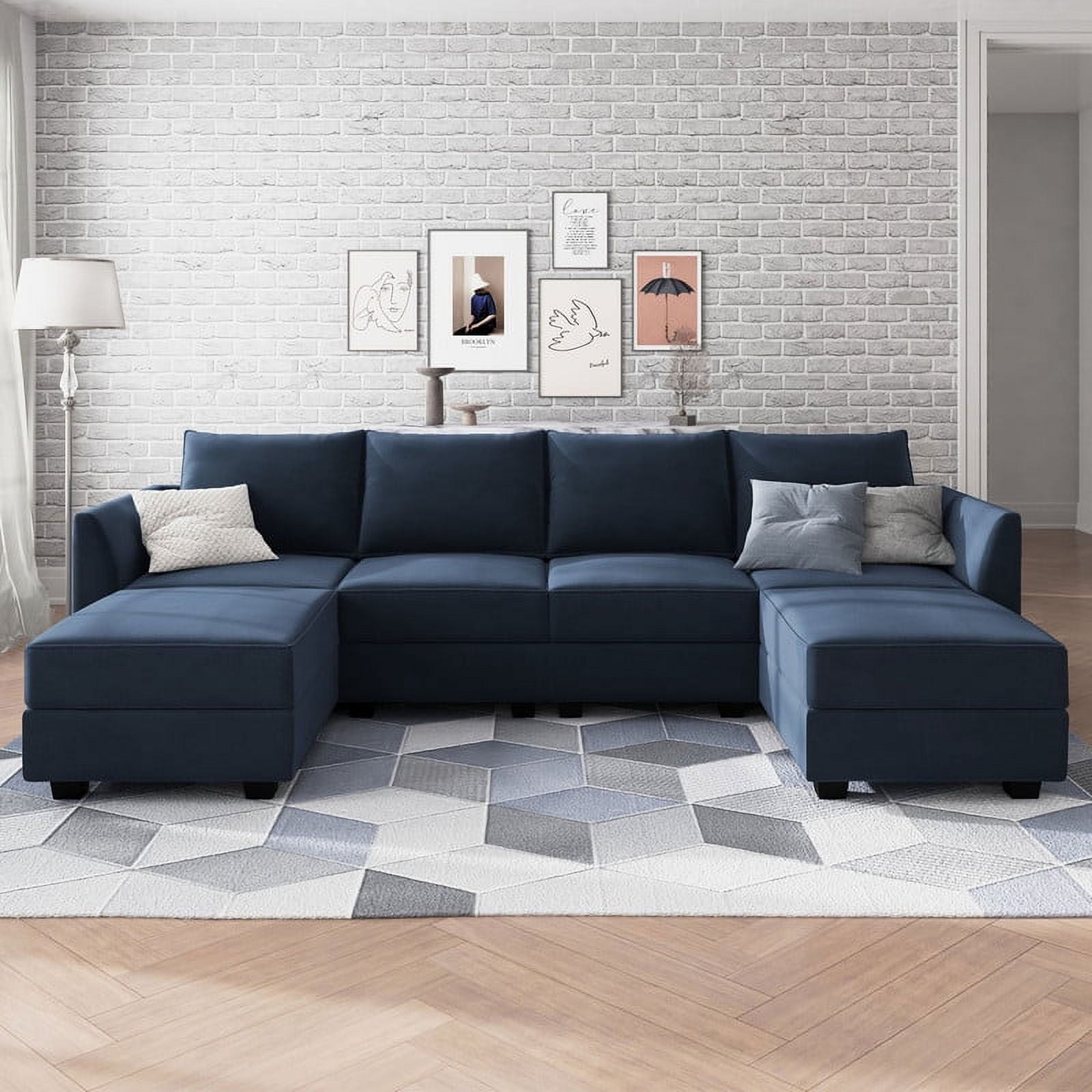 HONBAY Modern Velvet Upholstered U-Shape Sofa Sectional with Free ...