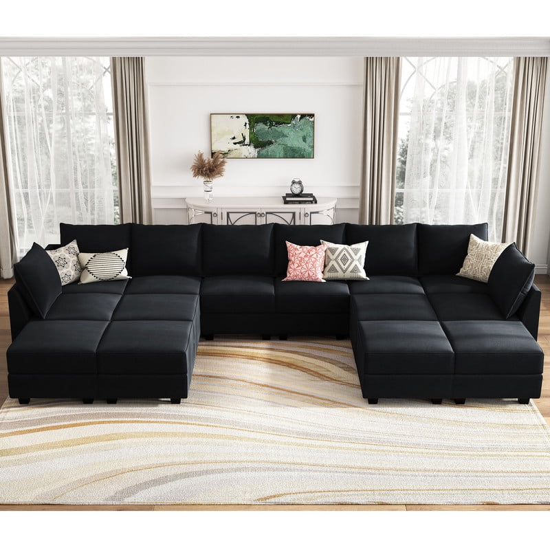 HONBAY Modern Velvet Fabric Modular Sectional Couch & Sofa Bed Set for ...