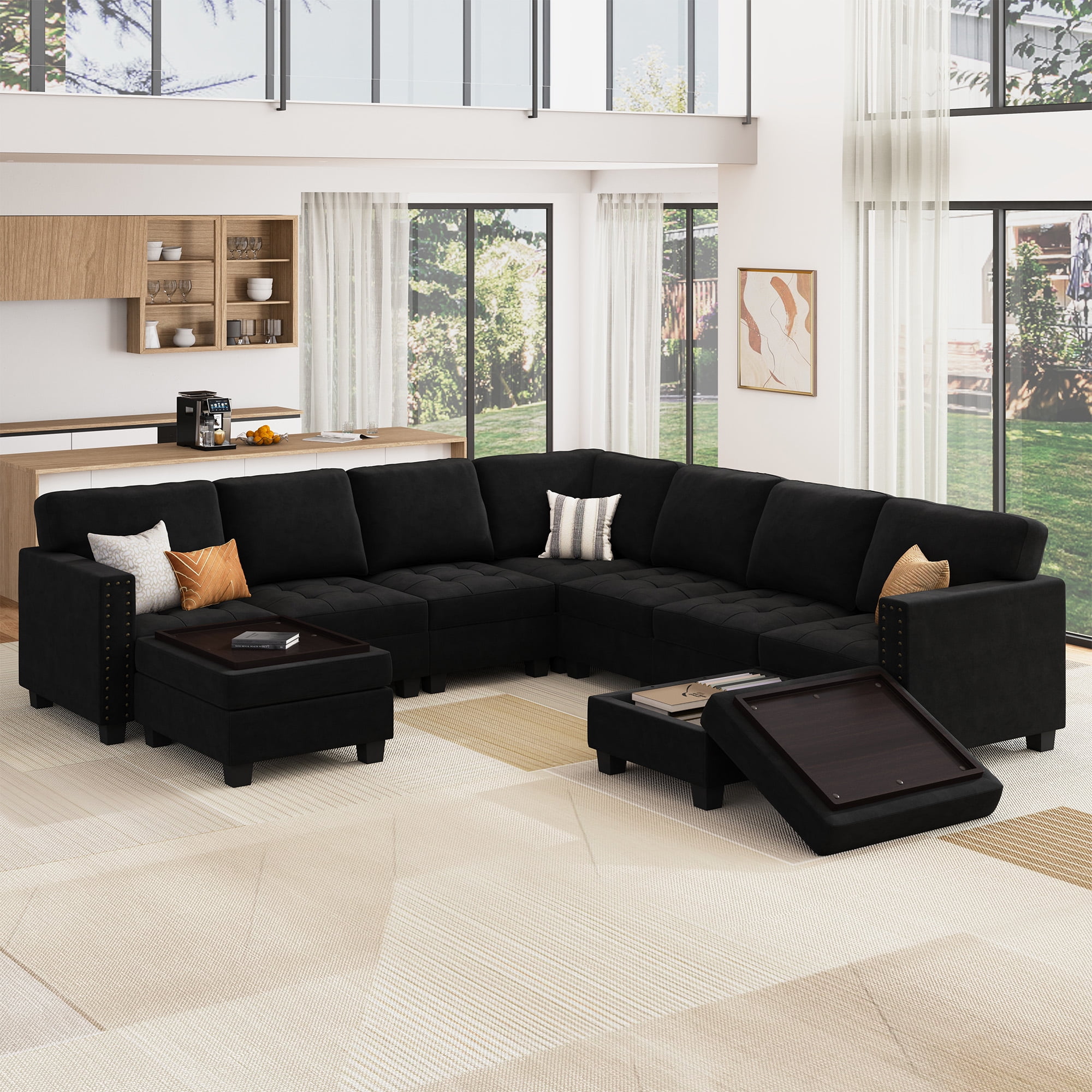 HONBAY Contemporary Velvet Couch, Modern Sectional Sofa Set with ...