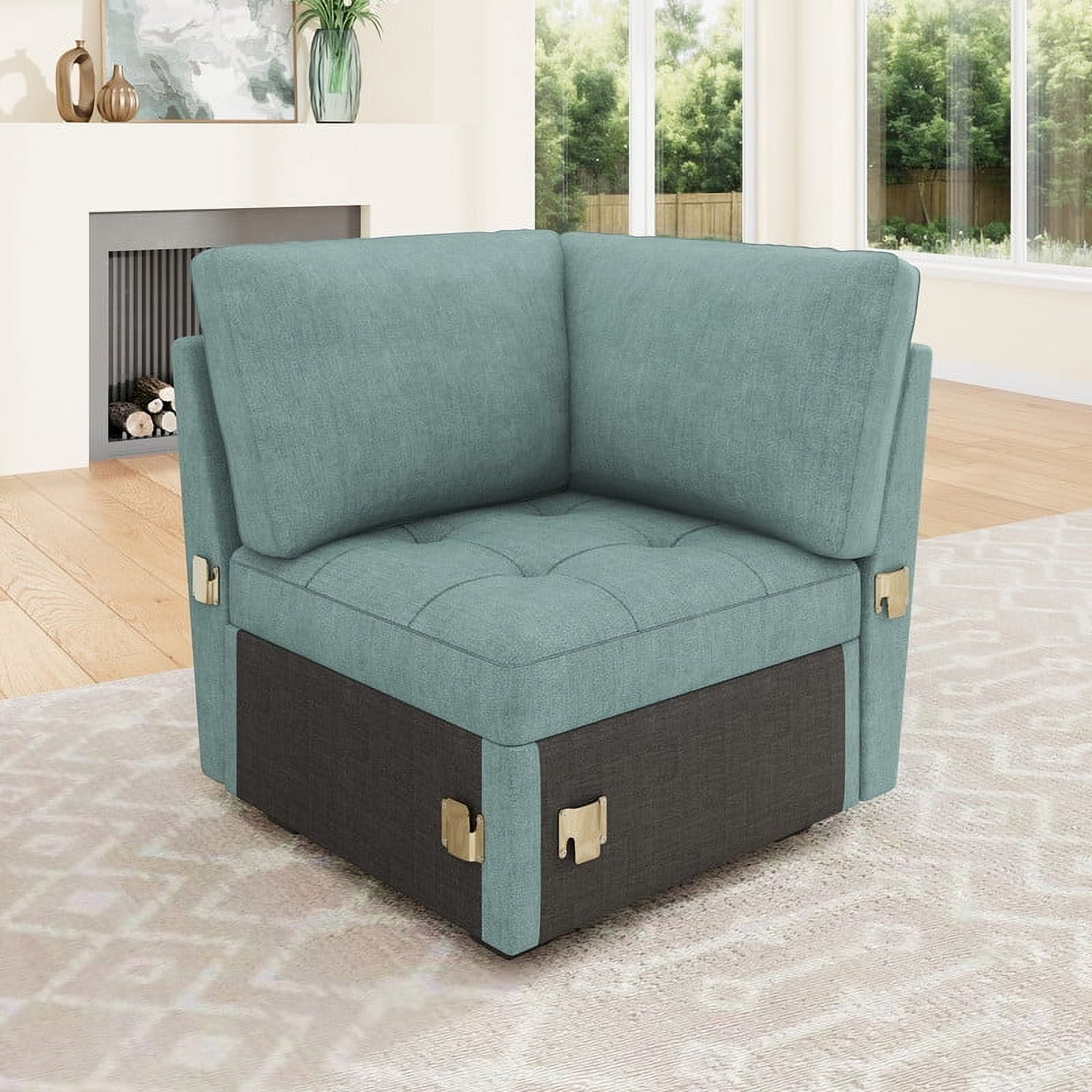 HONBAY Modular Pull-out Sleeper Storage Sofa, Corner Seat, Aqua Blue ...