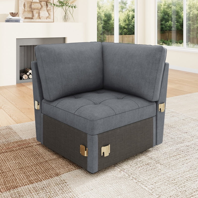 HONBAY Modular Pull-out Sleeper Storage Sofa, Corner Seat, Bluish Grey ...
