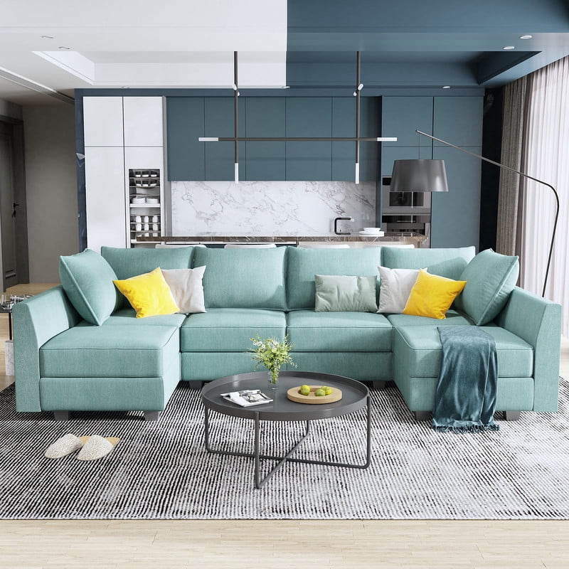 HONBAY Modular Sectional Fabric Sofa U Shaped Sleeper Couch 4-Seat ...