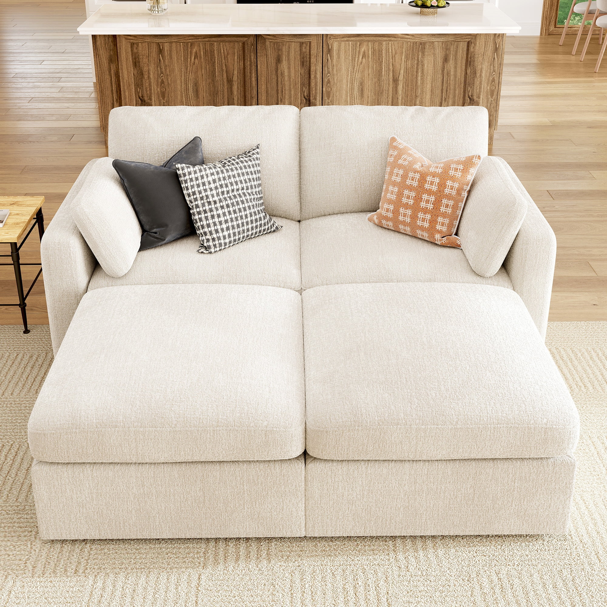 HONBAY Modular Sectional Sofa Bed, Upholstered Chenille Sleeper Sofa ...