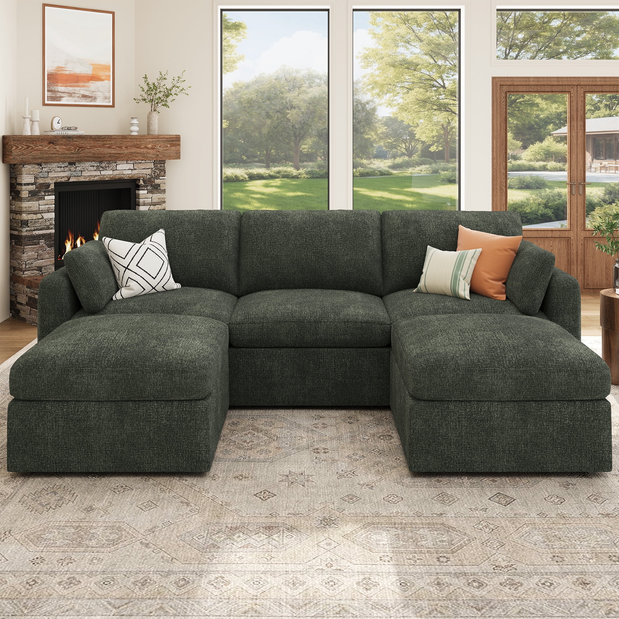 HONBAY Modular Sectional U Shaped Cloud Sofa, Chenille Upholstered ...