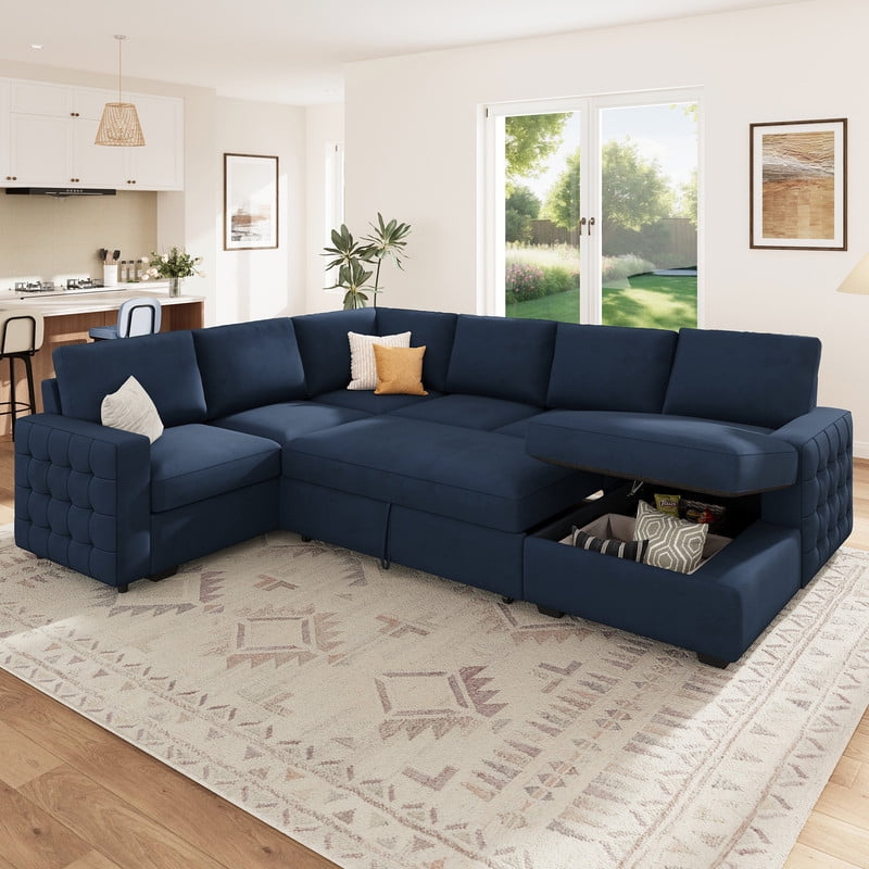 HONBAY Modular Sectional Velvet Sleeper Sofa U-Shaped Pull-Out ...