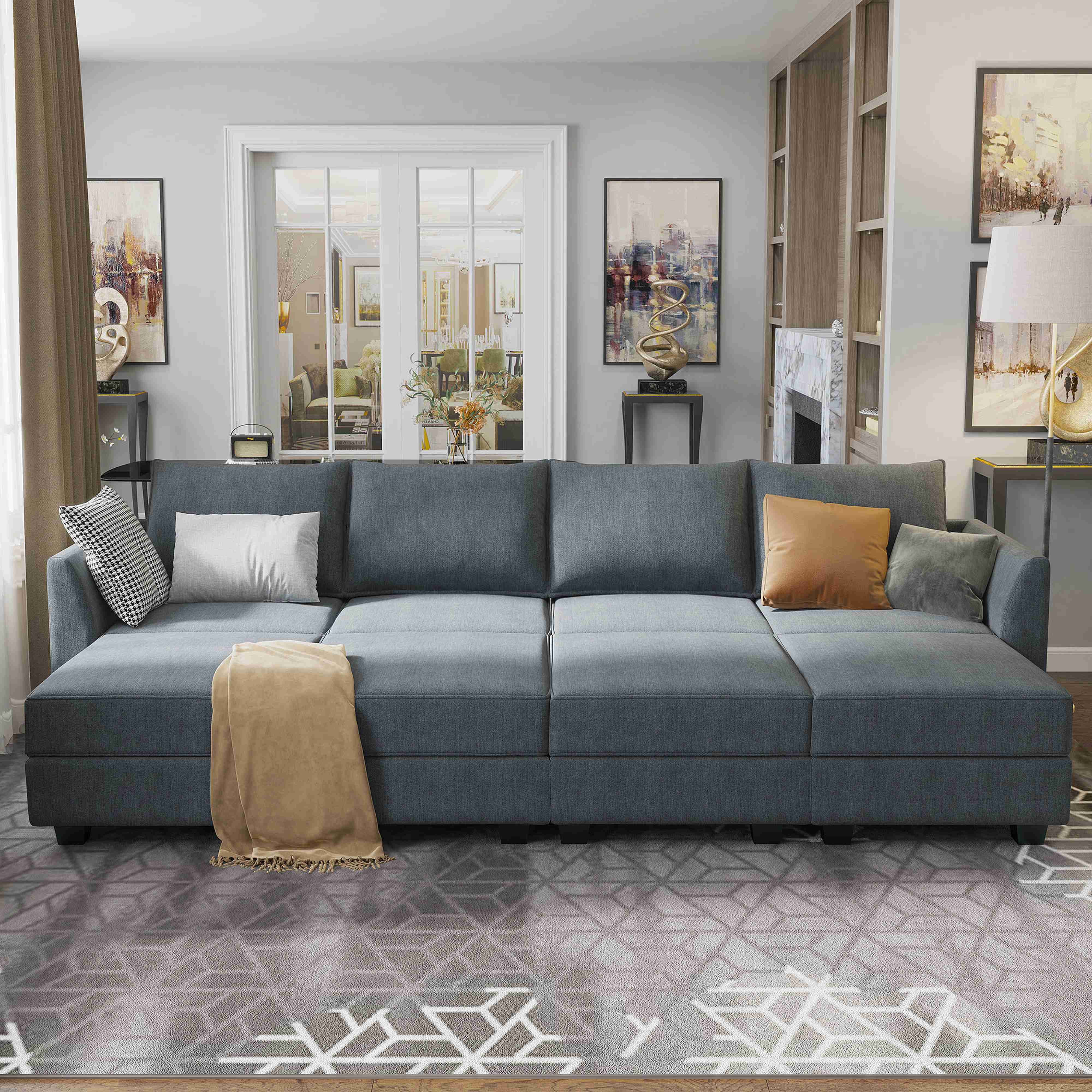 HONBAY Convertible Chaise Sleeper Sectional Sofa, Reversible, Modular ...