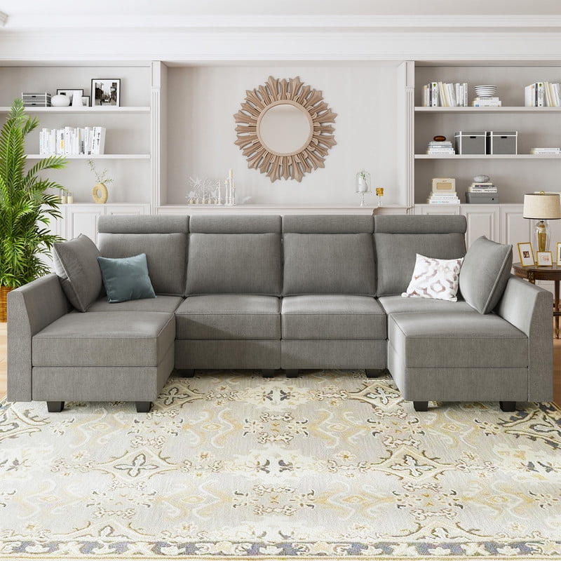 HONBAY Modular Sofa Couch Linen 6-Seater with Adjustable Headrest and ...