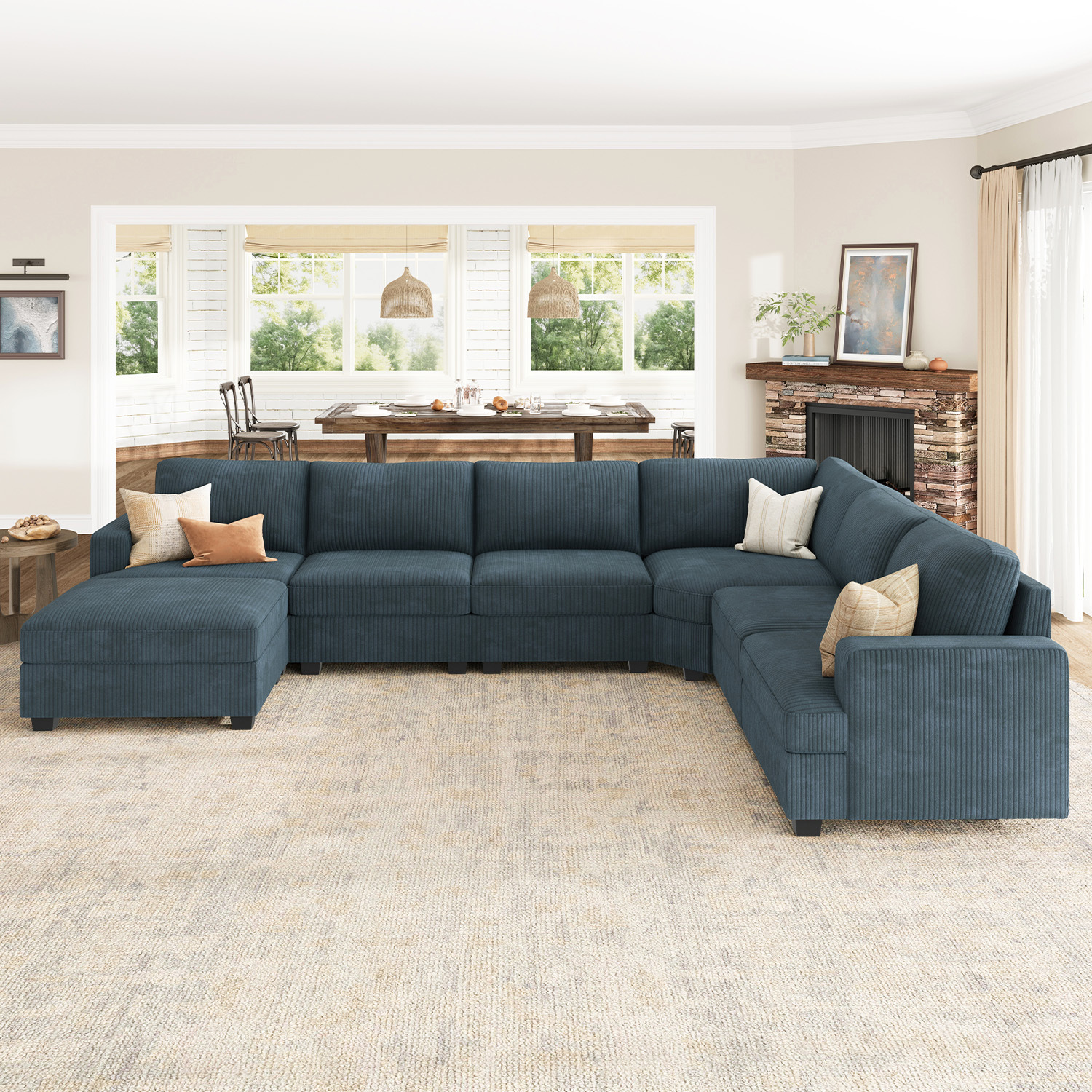 Honbay Reversible Modular Sectional Sofa U Shaped Corduroy Sleeper