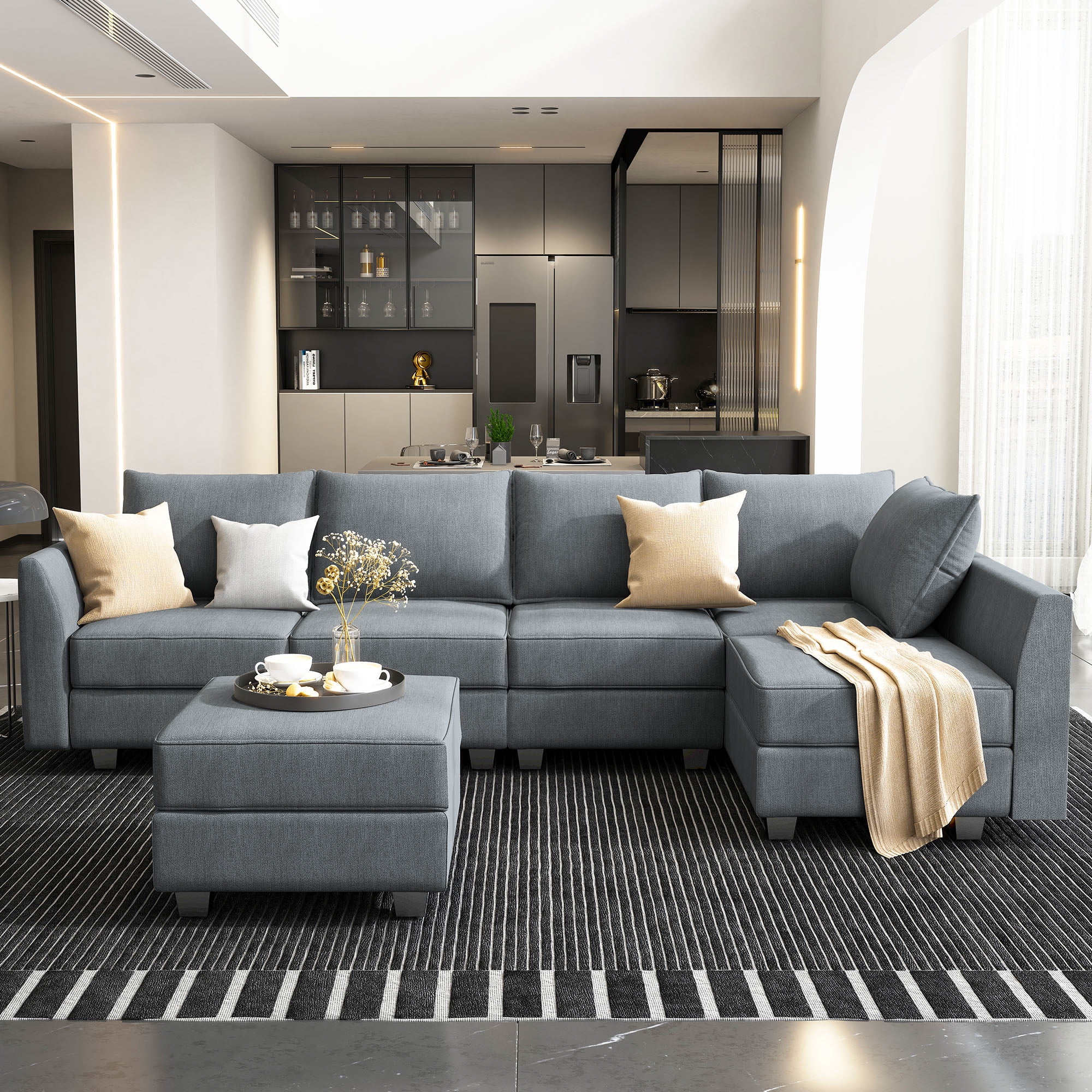 HONBAY Durable Sectional Couch with Reversible Chaise L Shape 5 Seats Sofa Bluish Grey Walmart