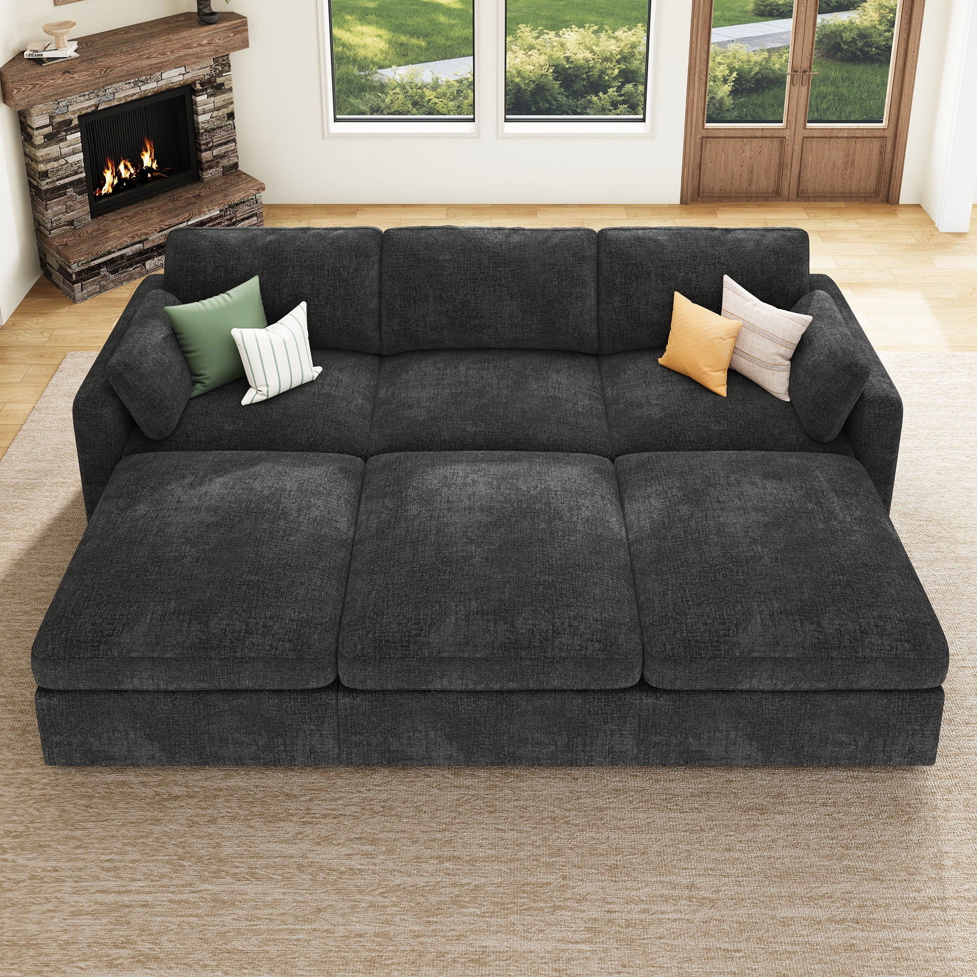 HONBAY Sectional Sleeper Sofa with Large Storage, Oversized Chenille ...