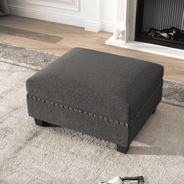 Nolany 1 Piece Chenille Modular Sectional Storage Ottoman Dark Grey