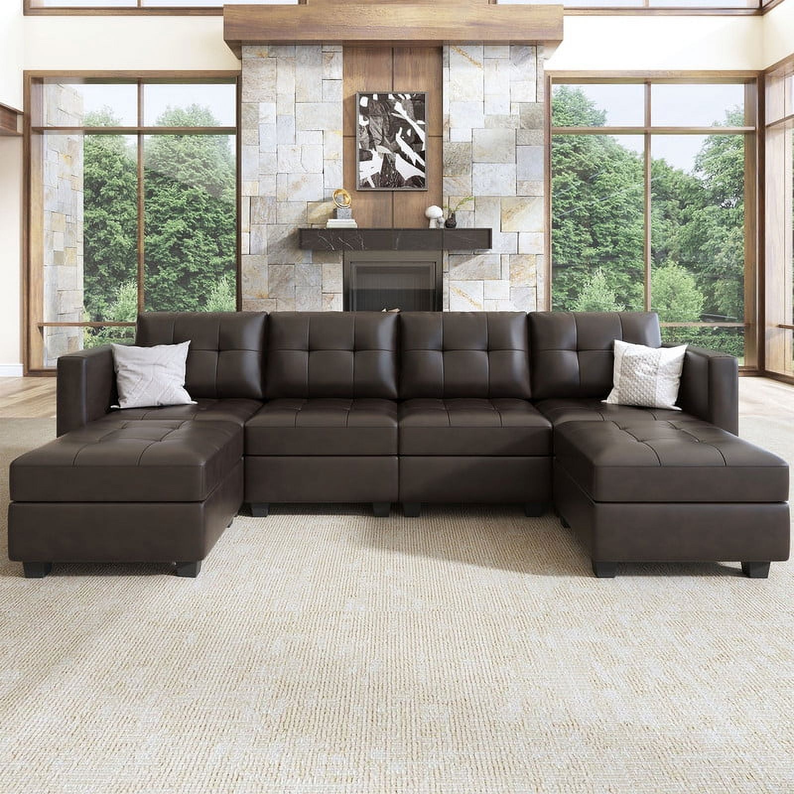 HONBAY Upholstery Sectional Sofa U-Shaped Couch with Reversible Chaise ...