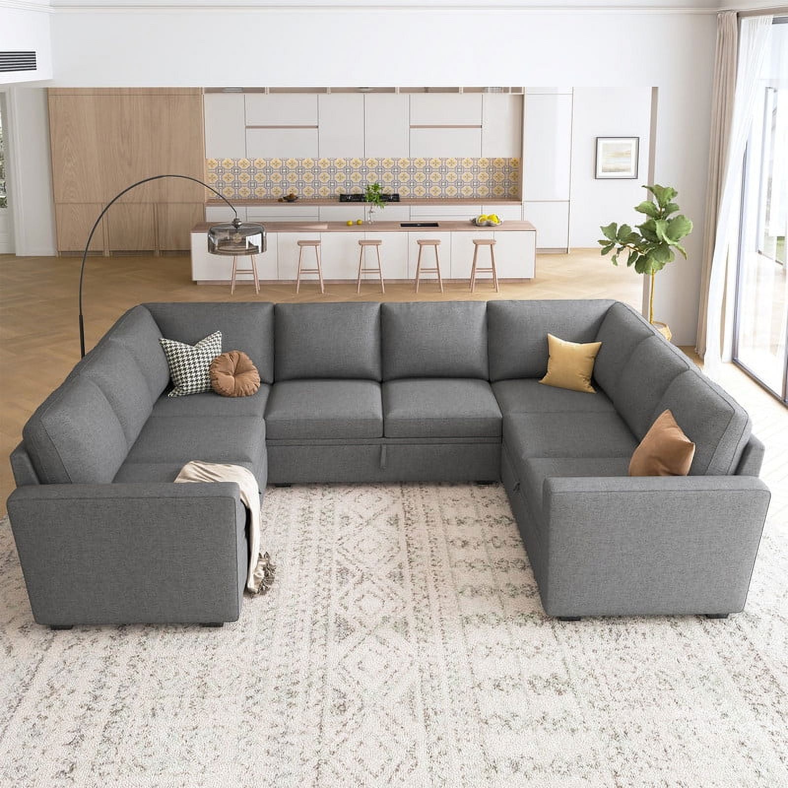 HONBAY Velvet Pull-Out Modular Sectional Sleeper Sofa Bed with Storage ...