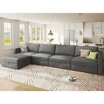 Euroco 109" Oversized Chenille Modular Sectional Sofa with Storage, 6 ...
