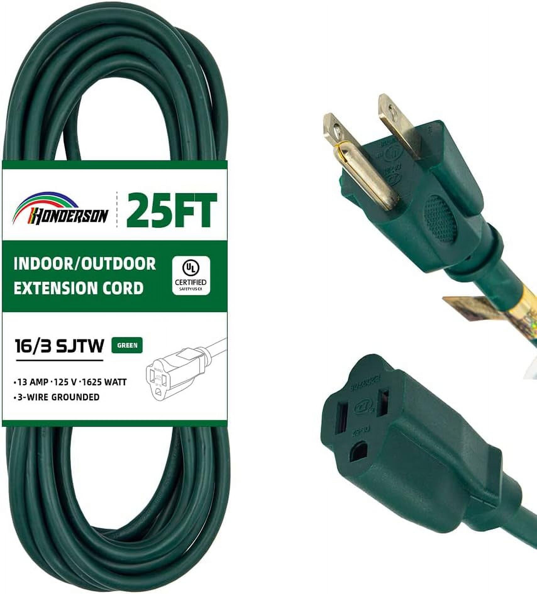 Cordinate 3-Outlet Grounded Extension Cord, 10ft Braided Cord, Green ...