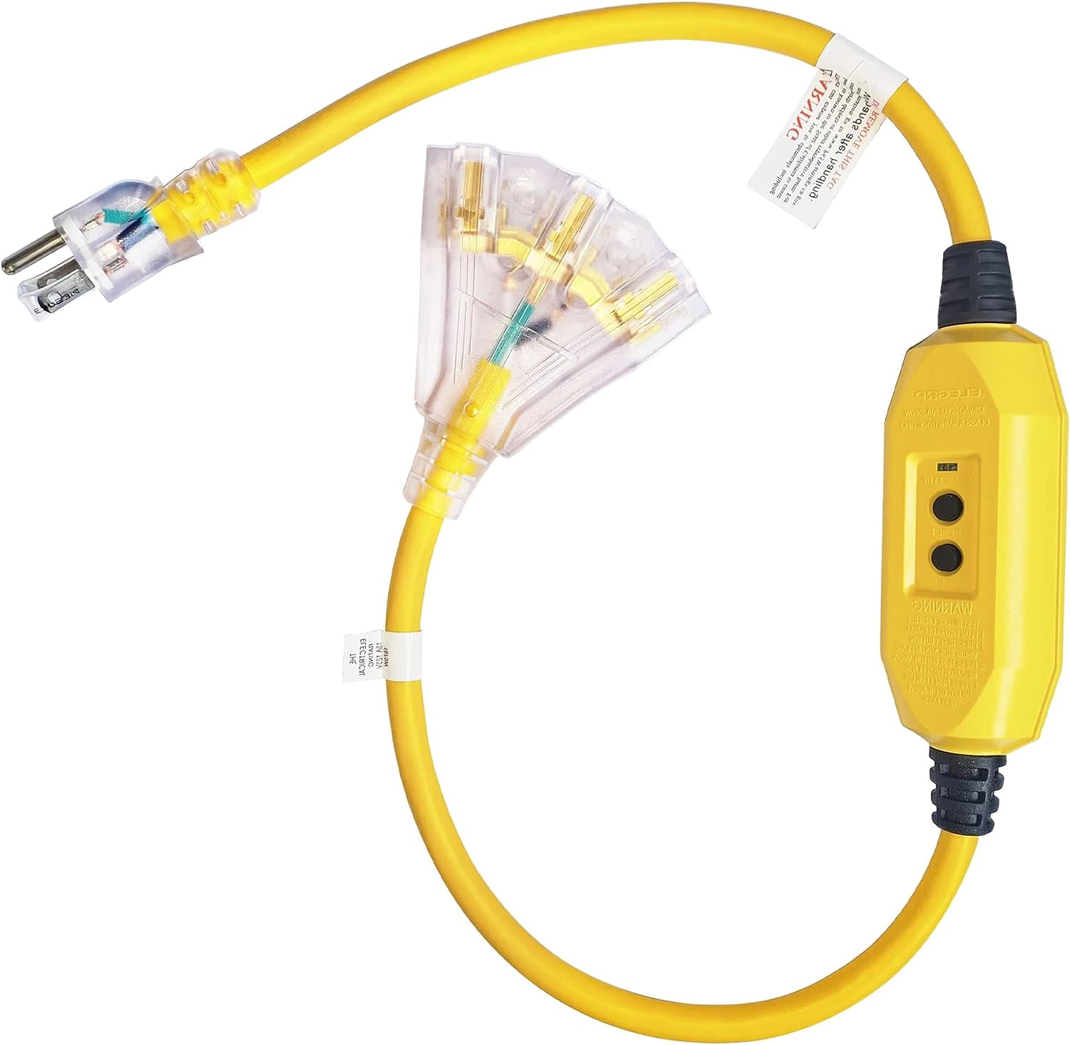 HONDERSON 3 FT GFCI Lighted Outdoor Extension Cord with 3 Power Outlets ...