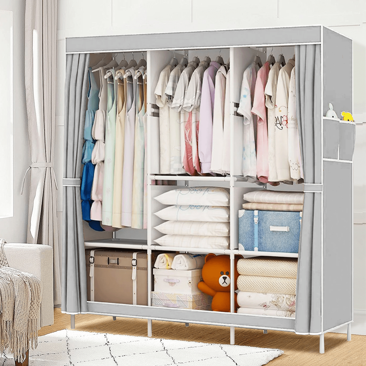 HONEIER Closet Wardrobe, 65x 73 inch Extra Large Portable Closet with 3 ...