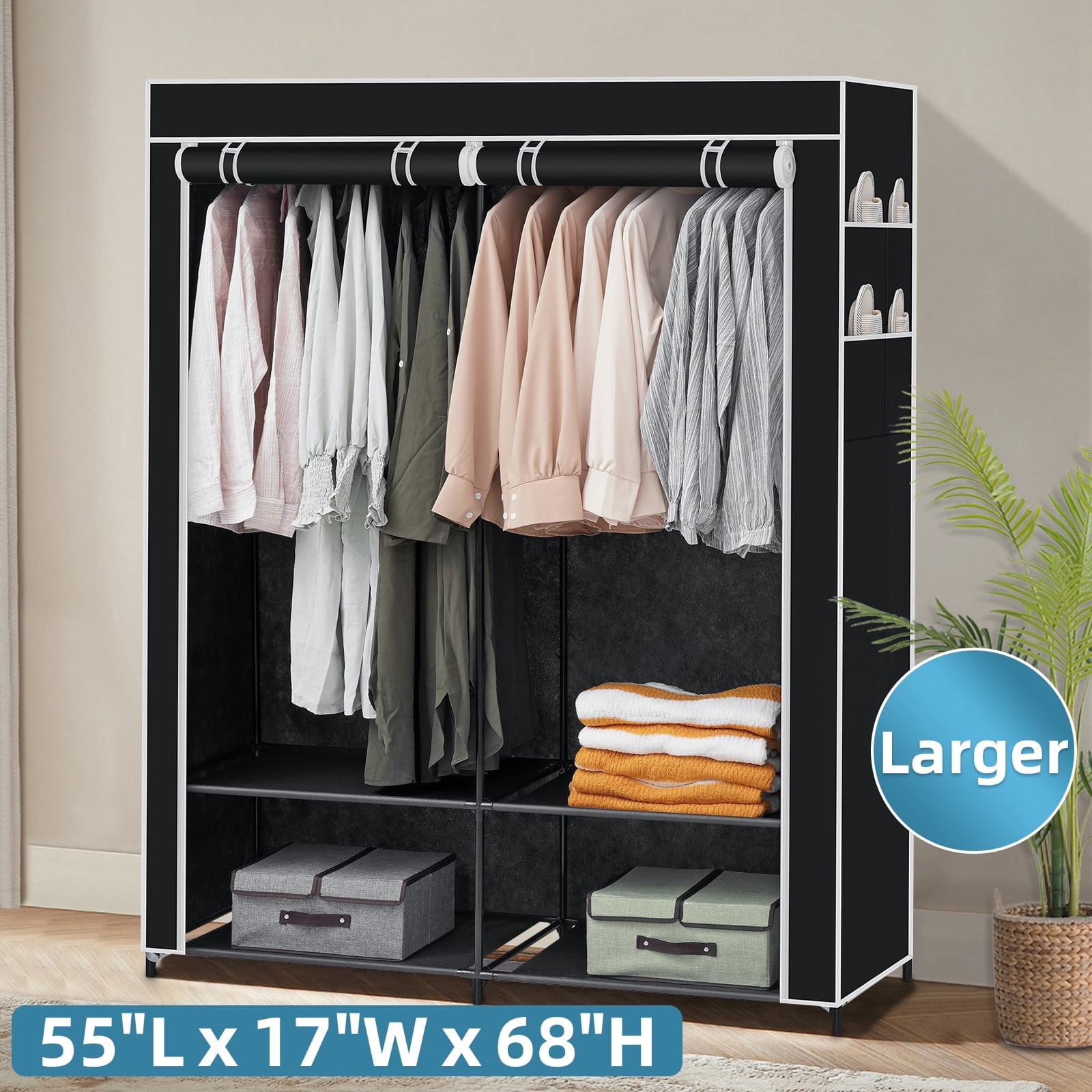 HONEIER 4-Shelf Portable Hanging Fabric Clothing Storage Closet ...