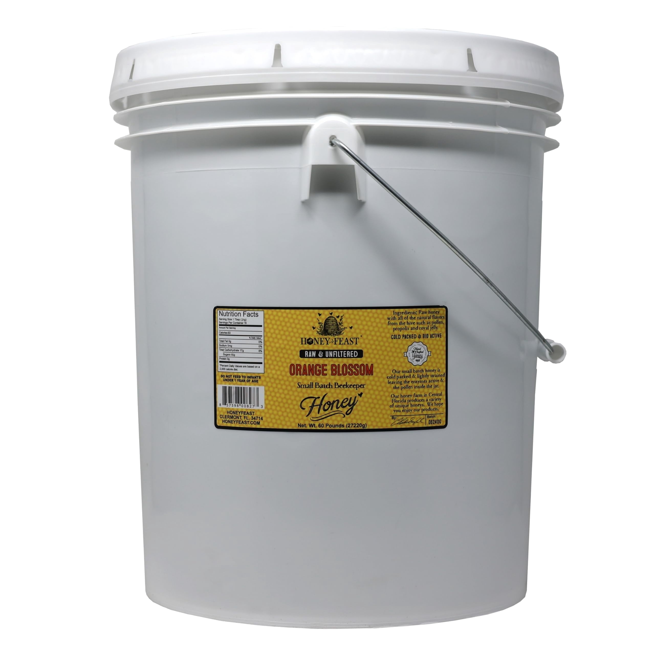 HONEY FEAST Raw Orange Blossom Honey - 5 Gallons (60 pounds) Bulk Honey ...